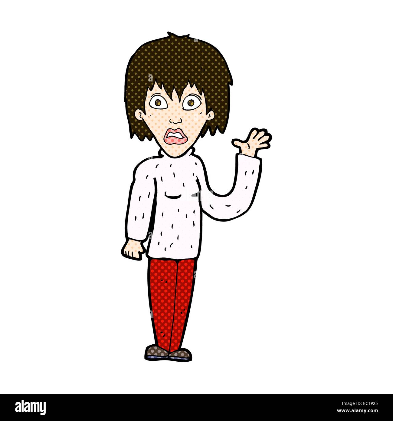 retro comic book style cartoon shocked woman waving hand Stock Vector ...