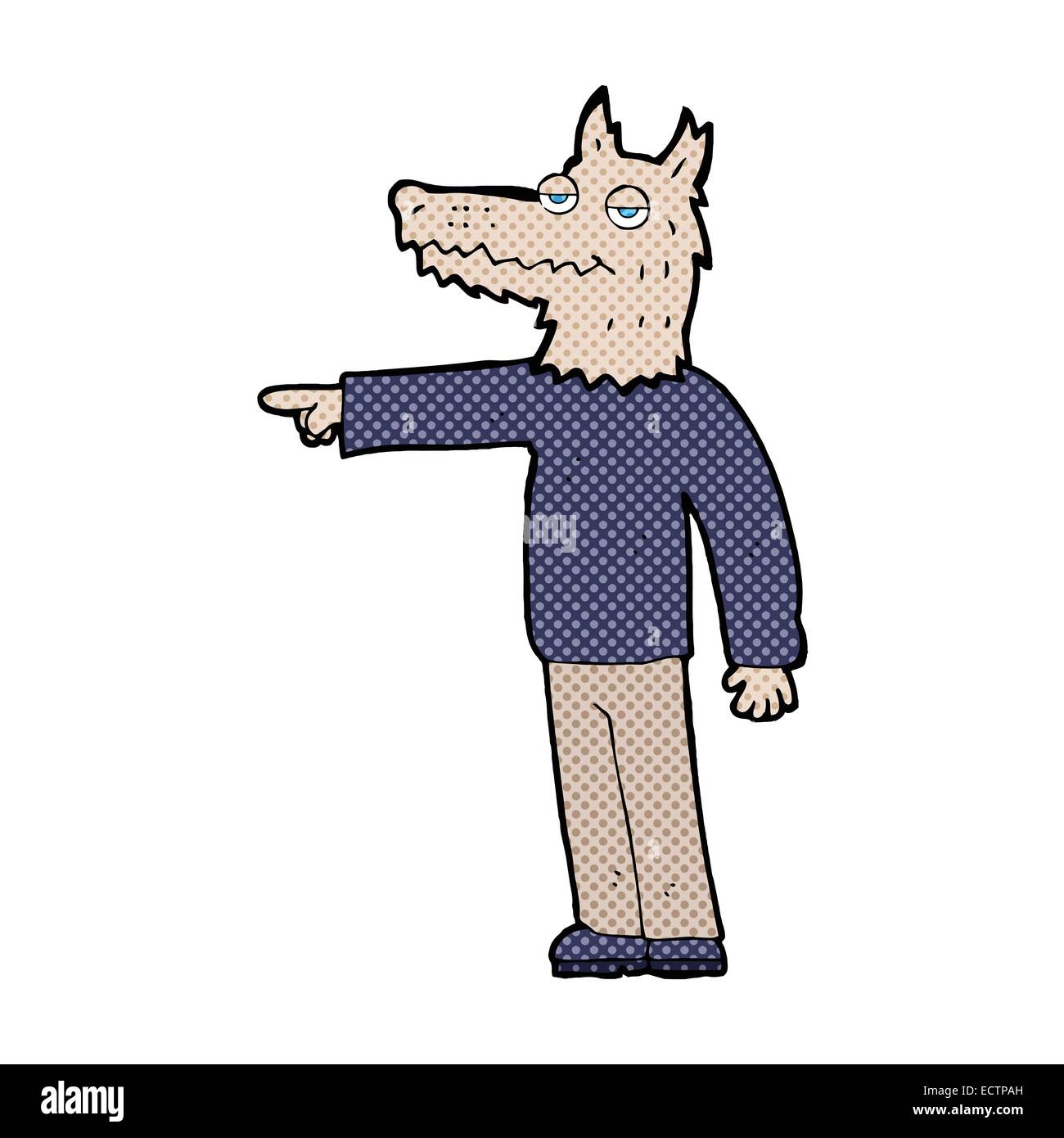 retro comic book style cartoon wolf man pointing Stock Vector Image ...