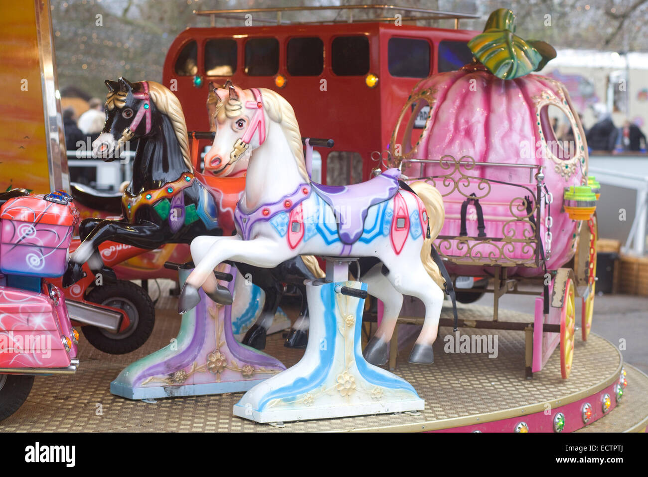 Christmas Pumpkin Cinderella Carriage and white horse ride Stock Photo ...