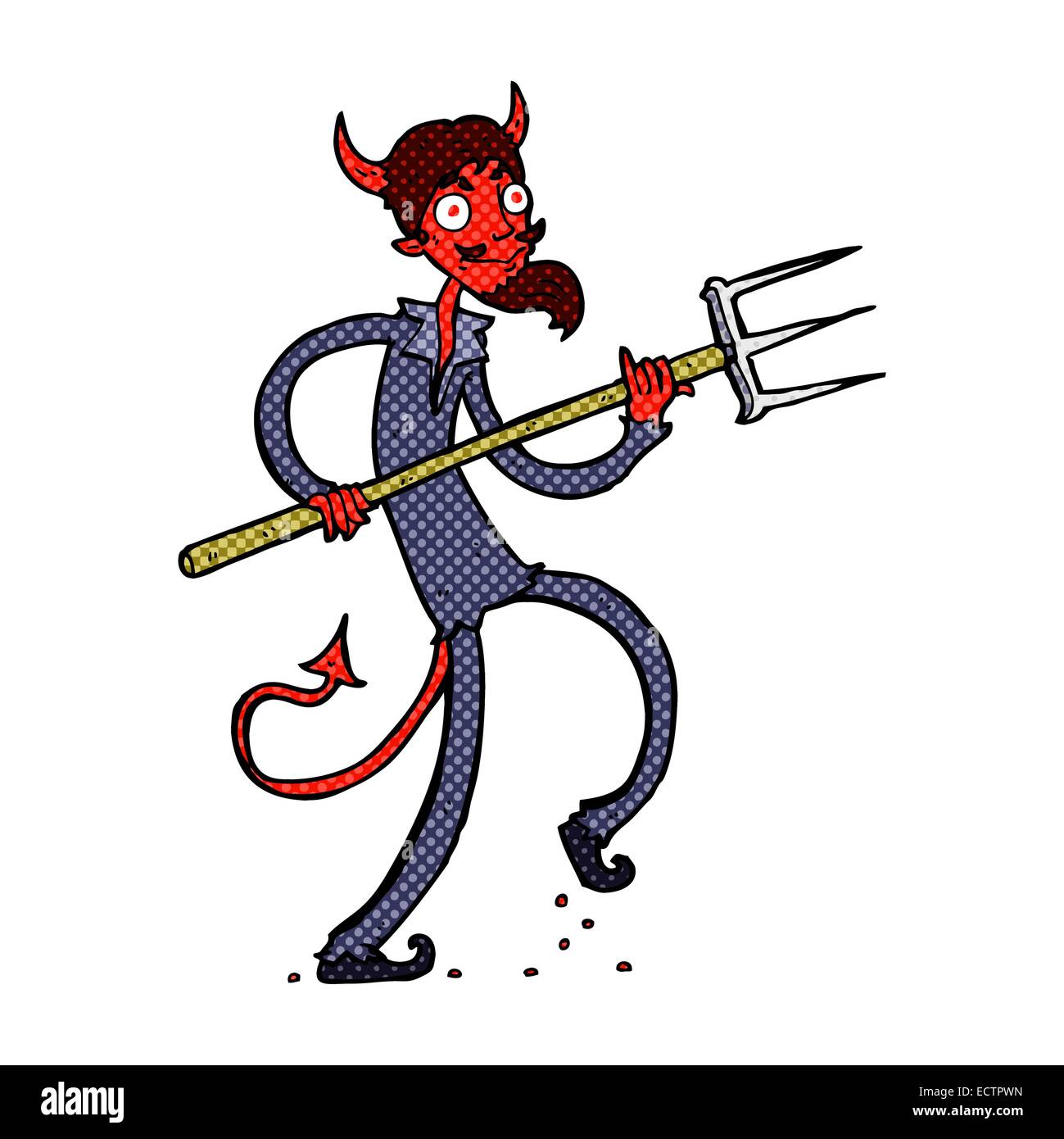 retro comic book style cartoon devil with pitchfork Stock Vector Image ...