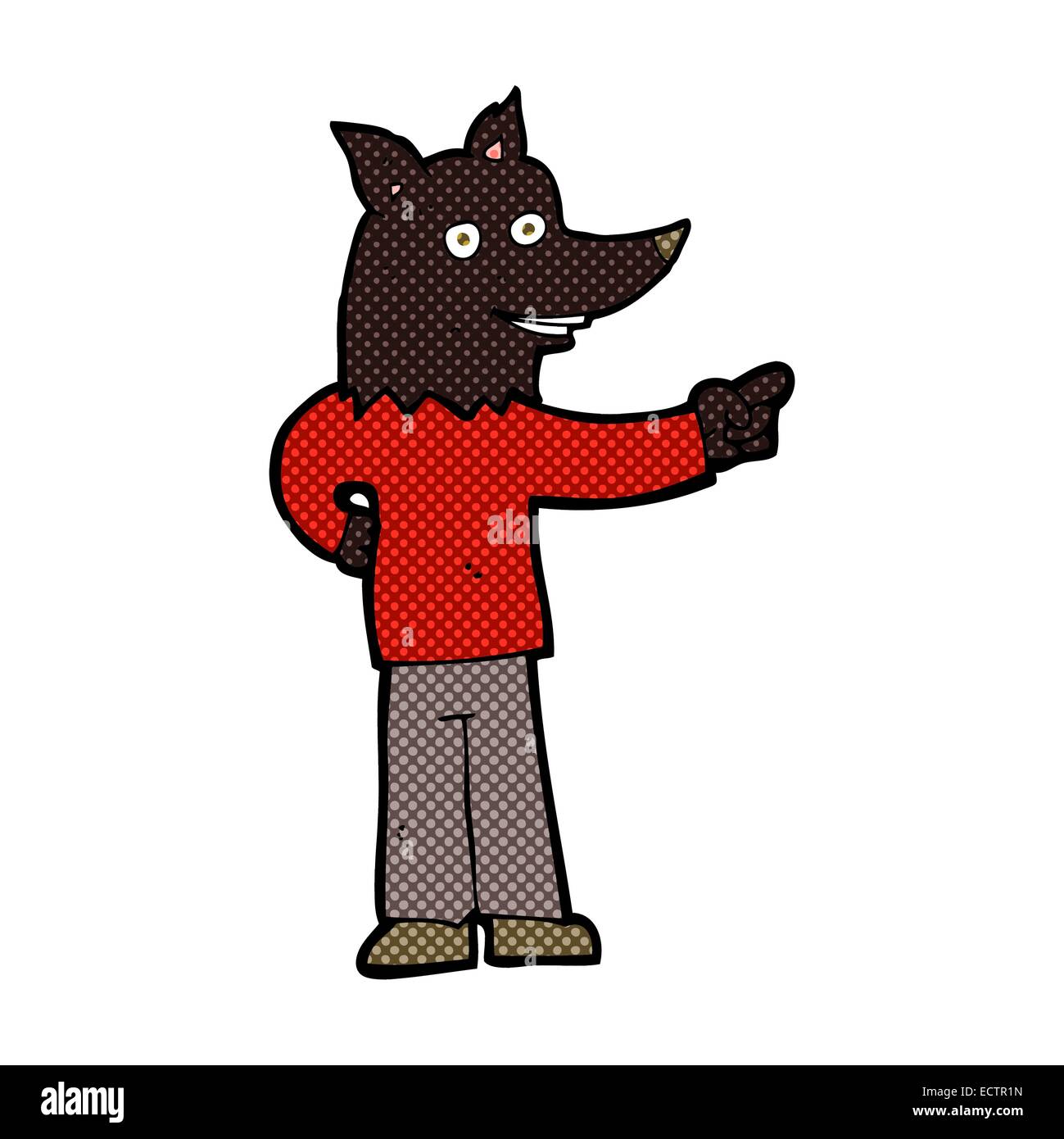 retro comic book style cartoon wolf man pointing Stock Vector Image ...