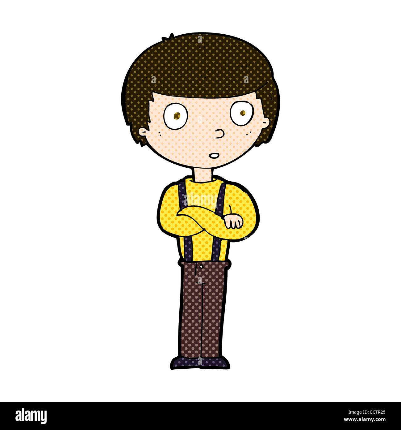 retro comic book style cartoon staring boy with folded arms Stock ...