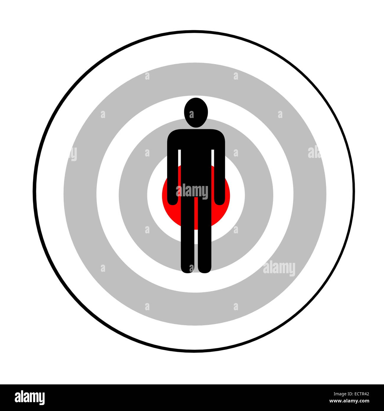 Black silhouette of male on target in white background Stock Photo - Alamy