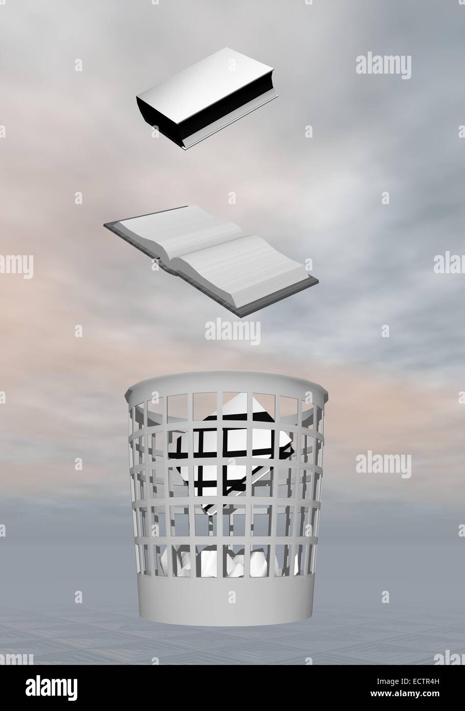 Throwing books to the rubbish in grey background Stock Photo - Alamy