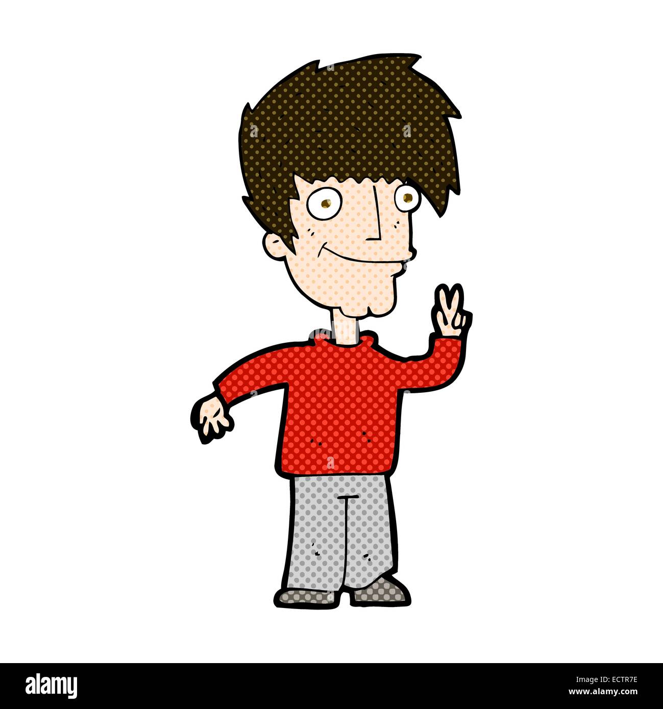 retro comic book style cartoon man giving peace sign Stock Vector Image ...