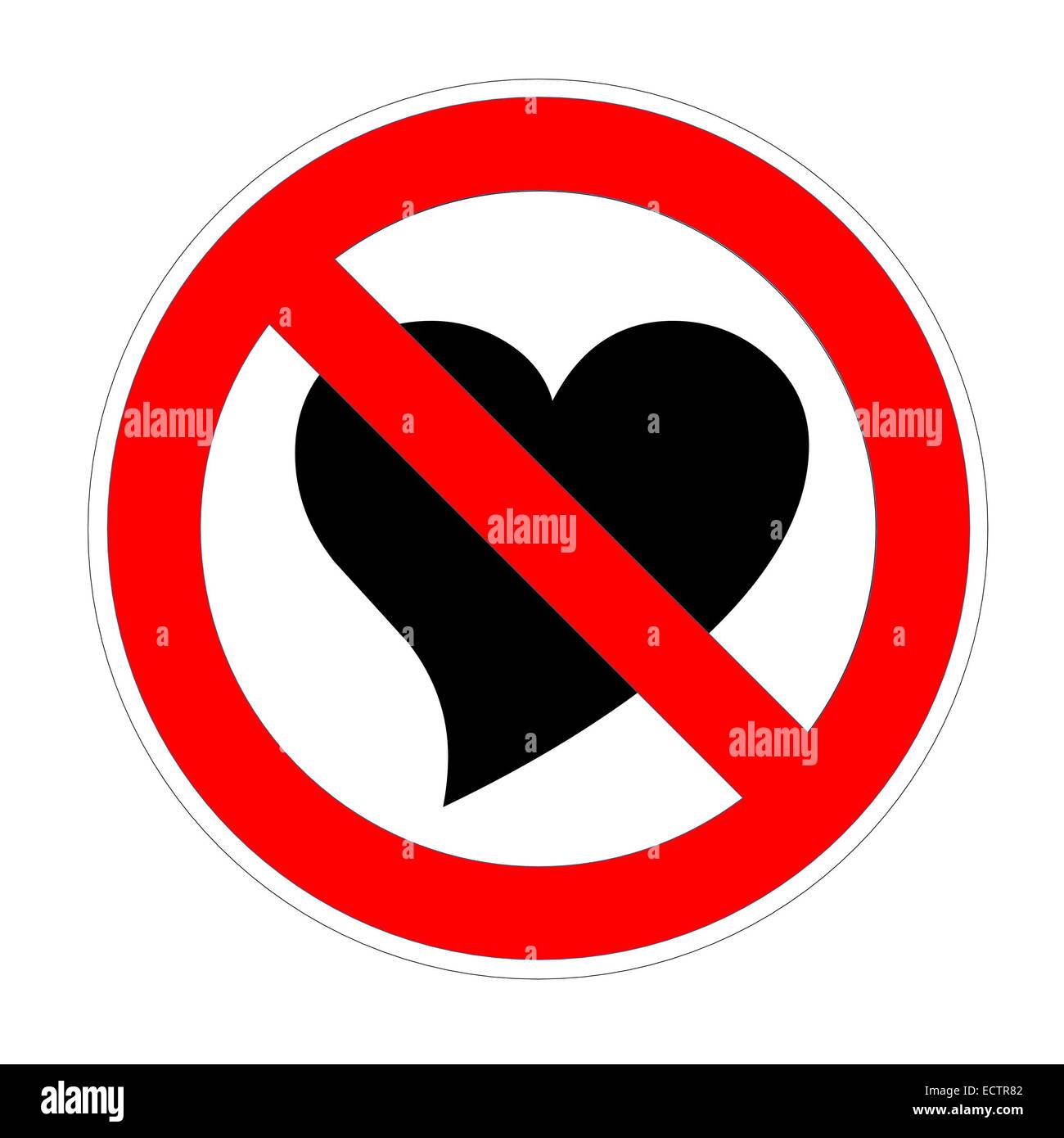 Black shape of heart into forbidden sign in white background Stock ...