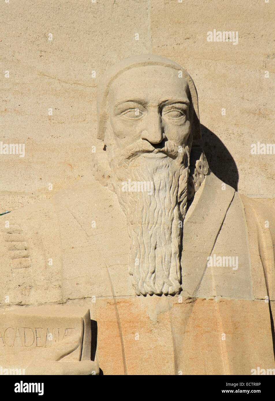 Close up of Theodore de Beze statue on reformation wall in Parc Des ...