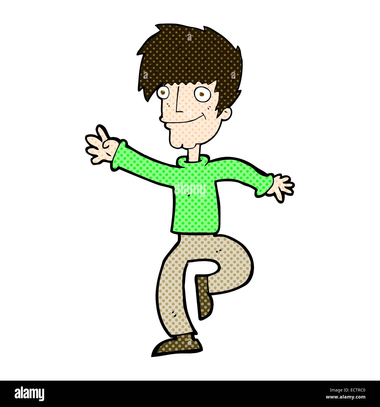 retro comic book style cartoon happy man dancing Stock Vector Image ...