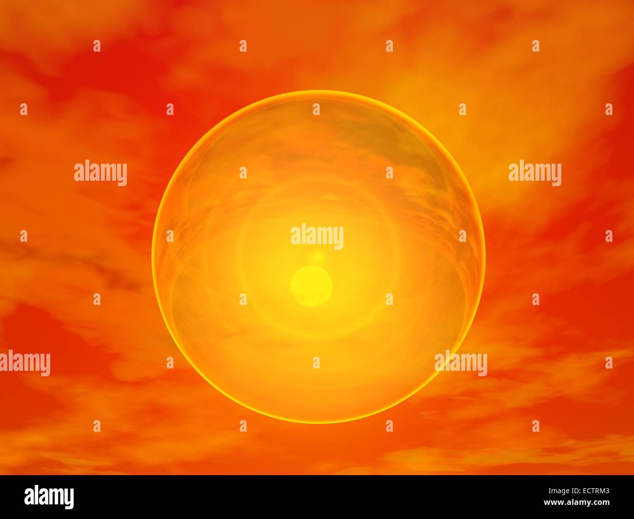Sun visible behind transparent bubble by red cloudy sunset Stock Photo ...