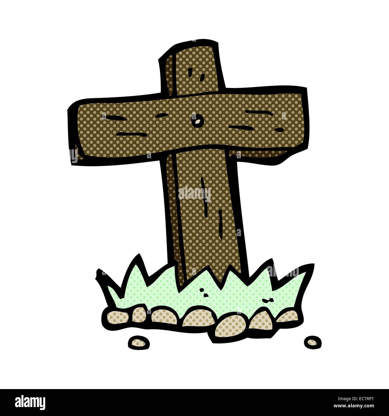 retro comic book style cartoon wooden cross grave Stock Vector Image ...