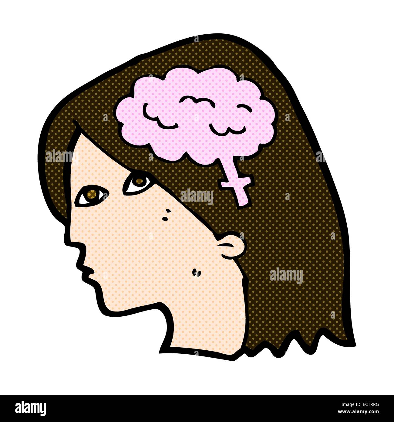 retro comic book style cartoon female head with brain symbol Stock ...