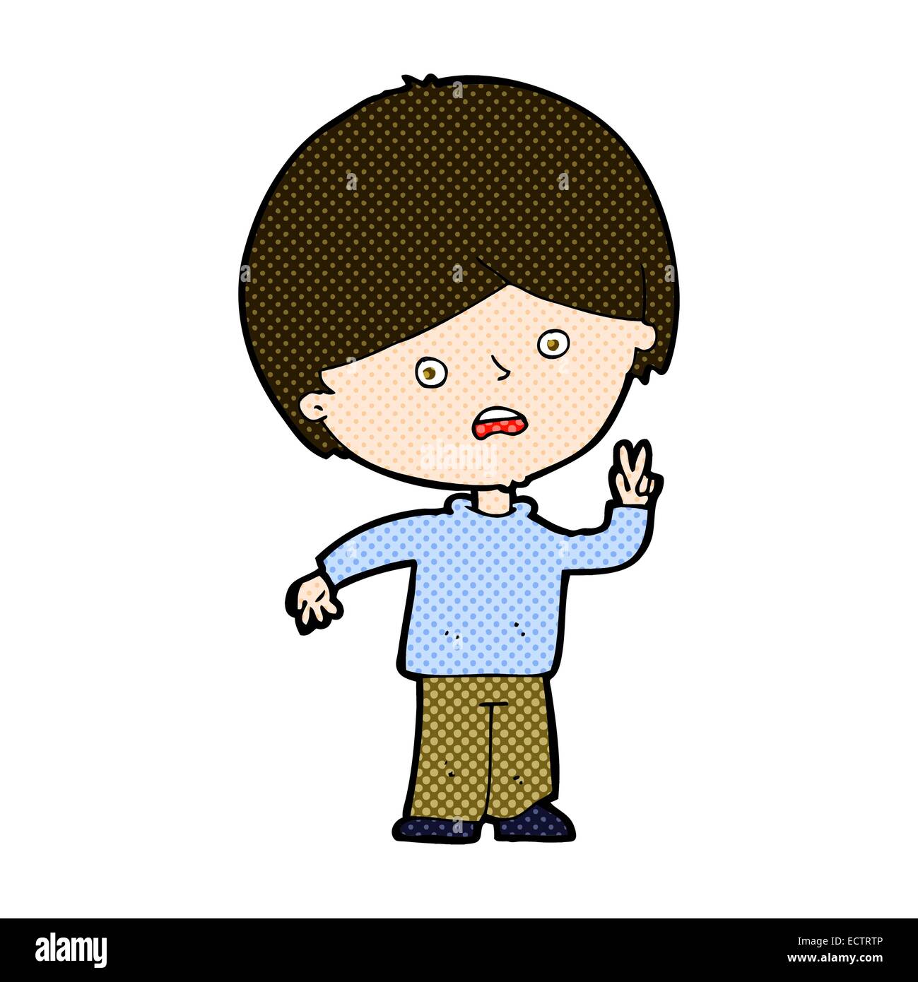 retro comic book style cartoon unhappy boy giving peace sign Stock ...