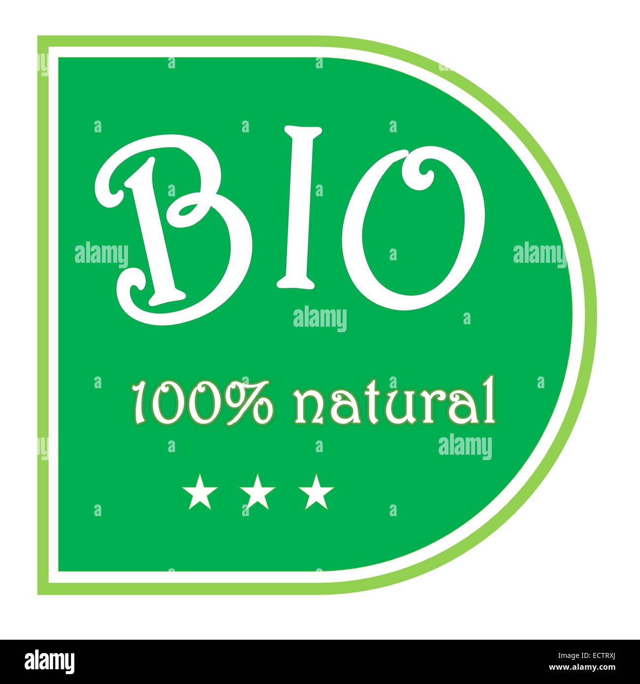 Green bio label 100% natural with three stars in white background Stock ...