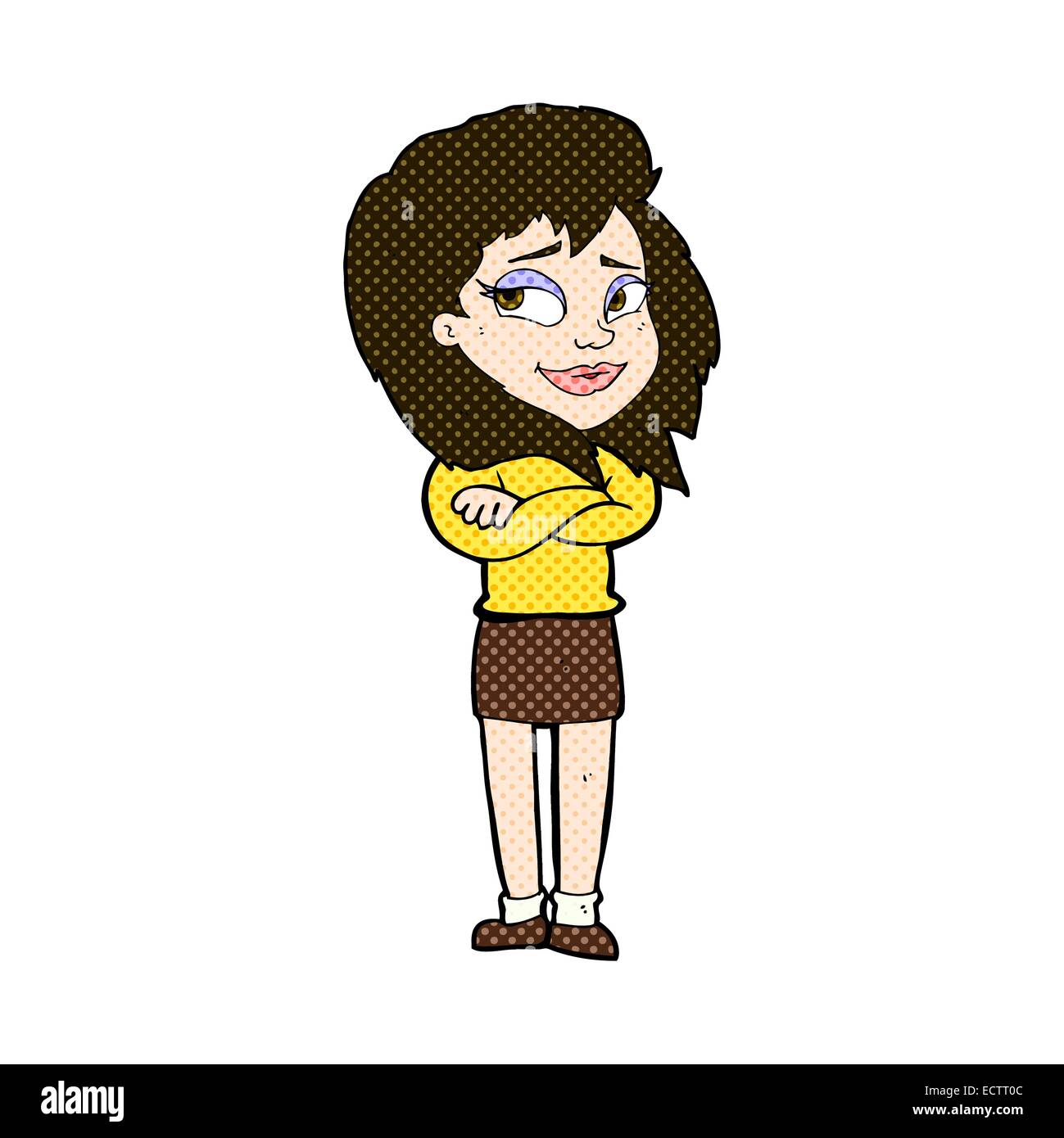 retro comic book style cartoon woman with crossed arms Stock Vector ...