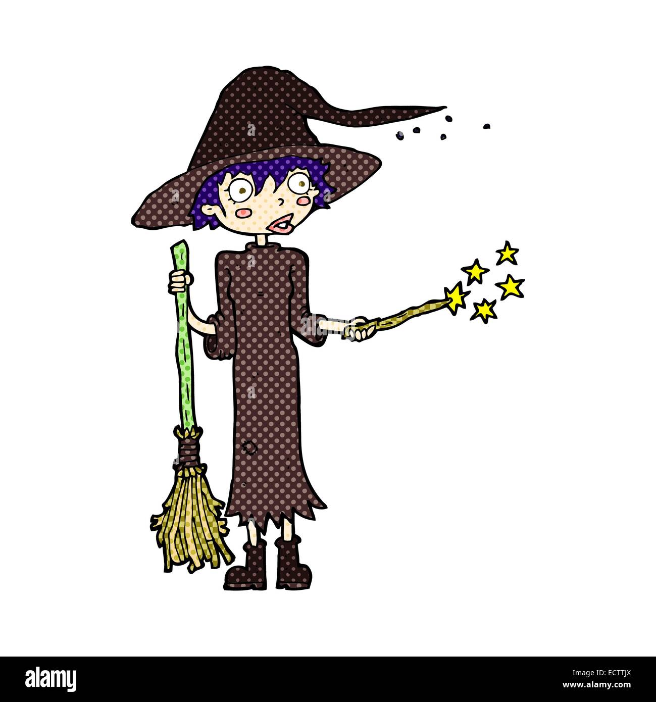 retro comic book style cartoon witch casting spell Stock Vector Image ...
