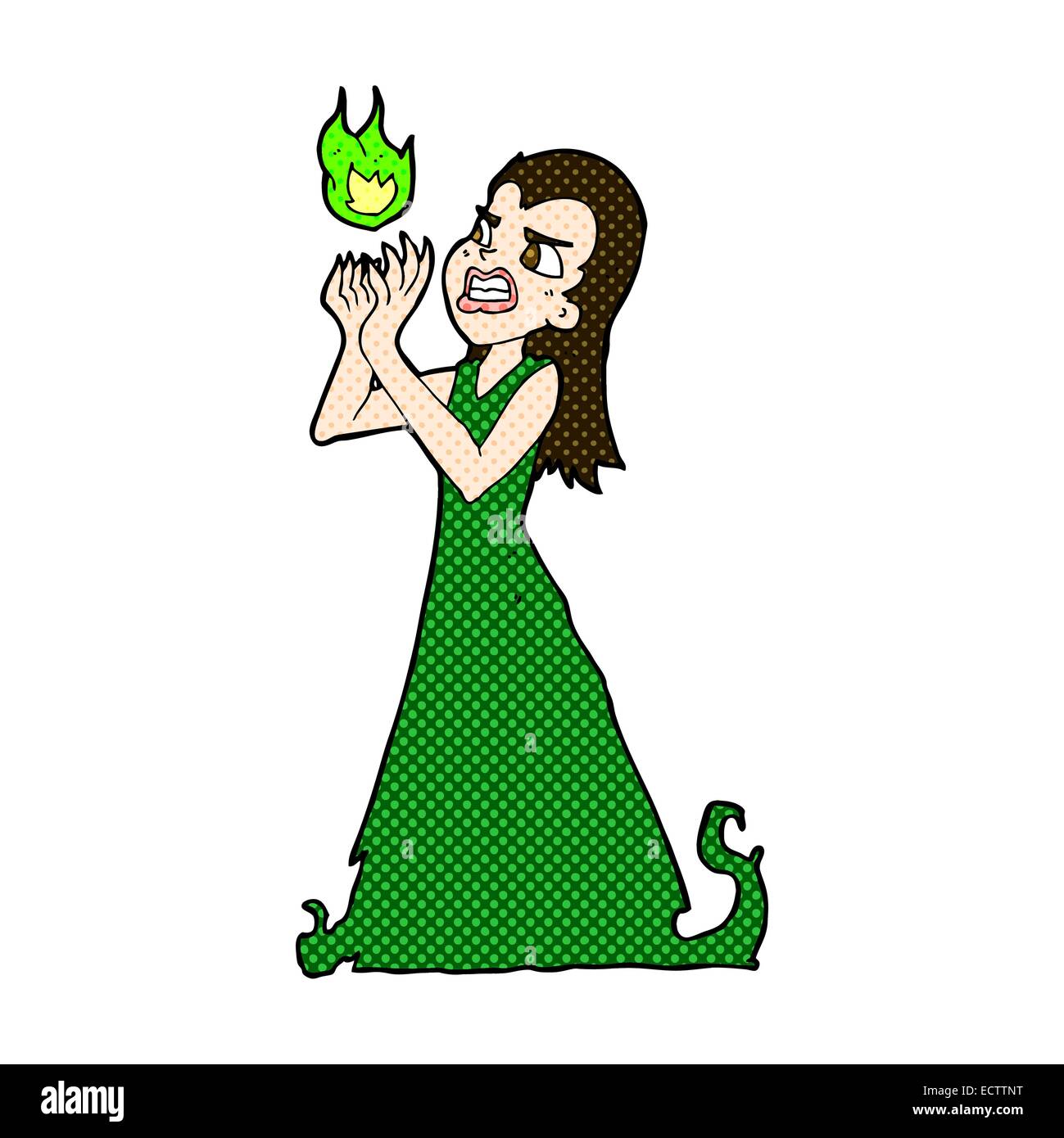 retro comic book style cartoon witch woman casting spell Stock Vector ...