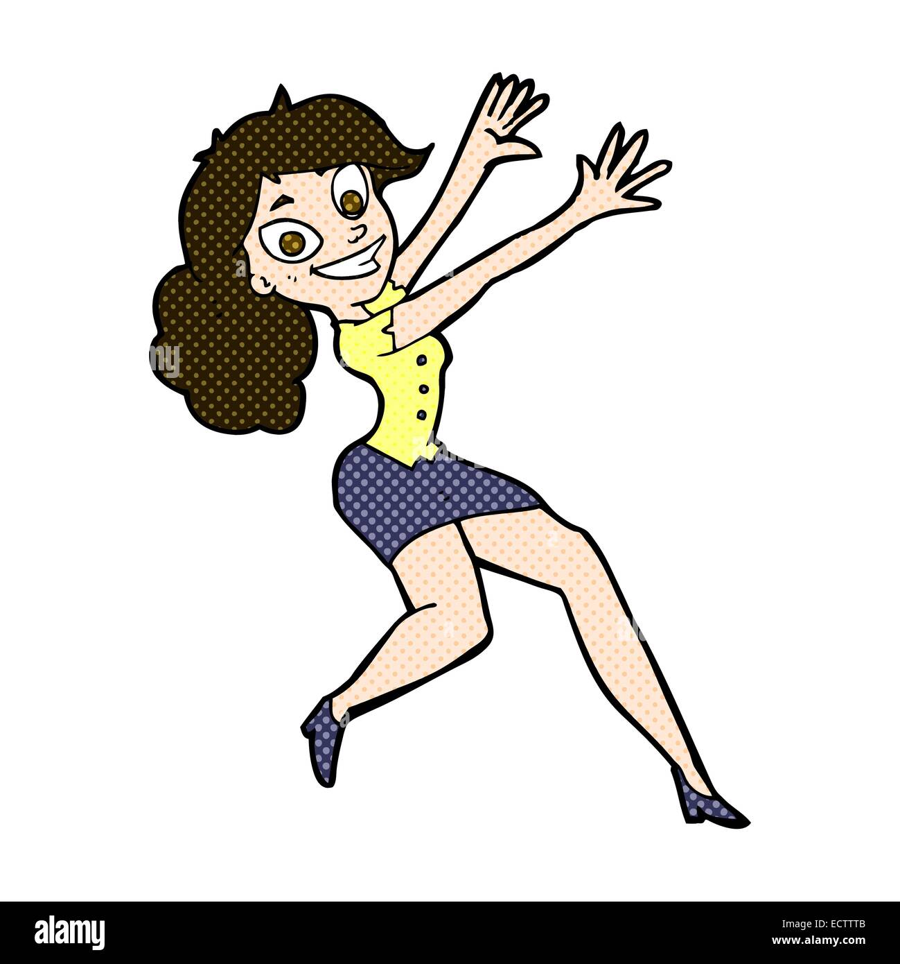 retro comic book style cartoon happy woman jumping Stock Vector Image ...