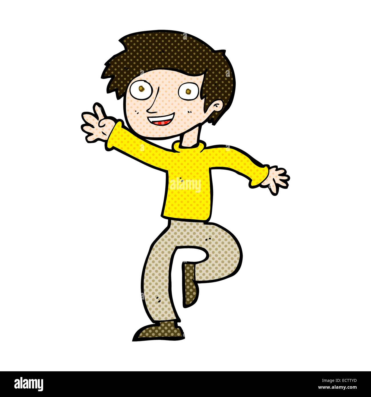 retro comic book style cartoon excited boy dancing Stock Vector Image ...