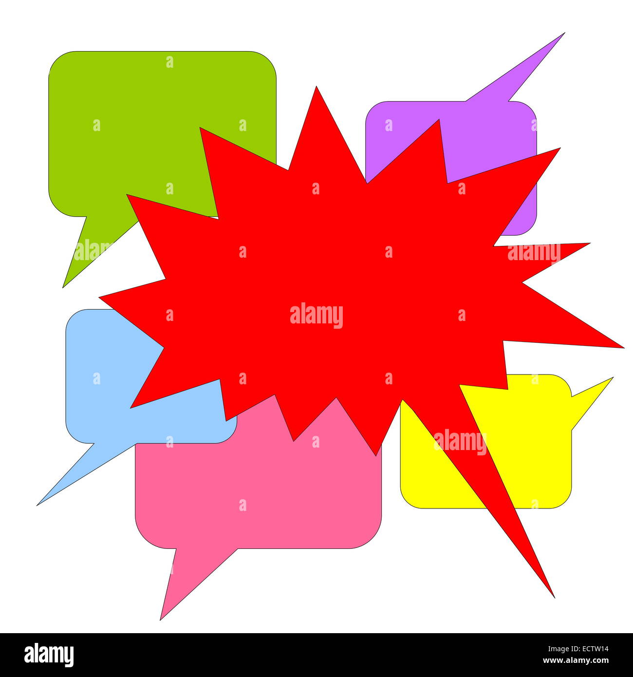 Big red shouting bubbles upon many colorful chat others Stock Photo - Alamy