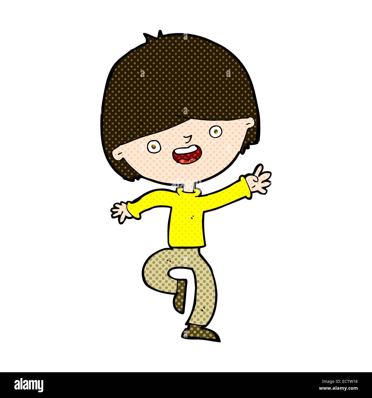 retro comic book style cartoon happy boy dancing Stock Vector Image ...