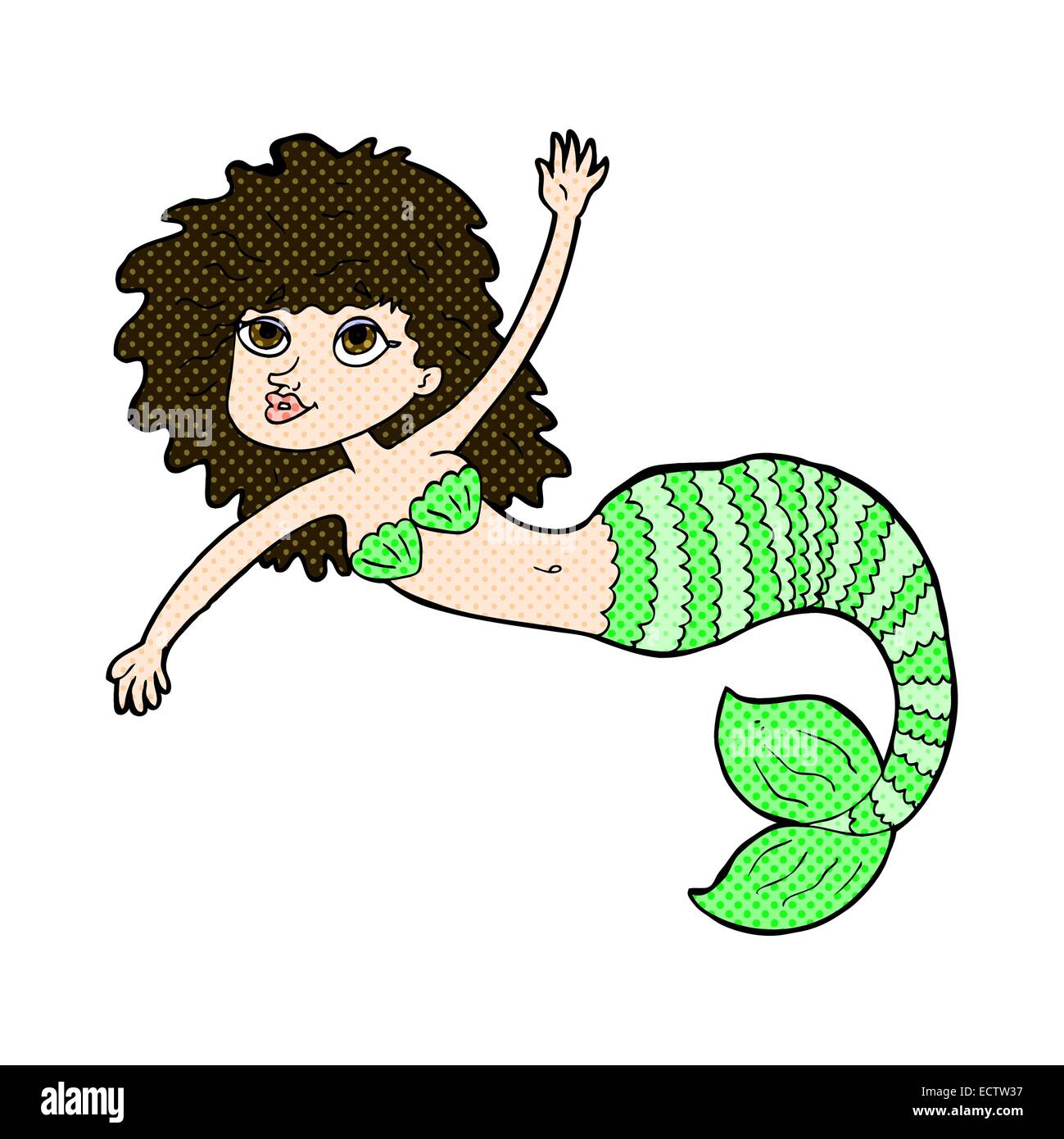 retro comic book style cartoon pretty mermaid waving Stock Vector Image ...