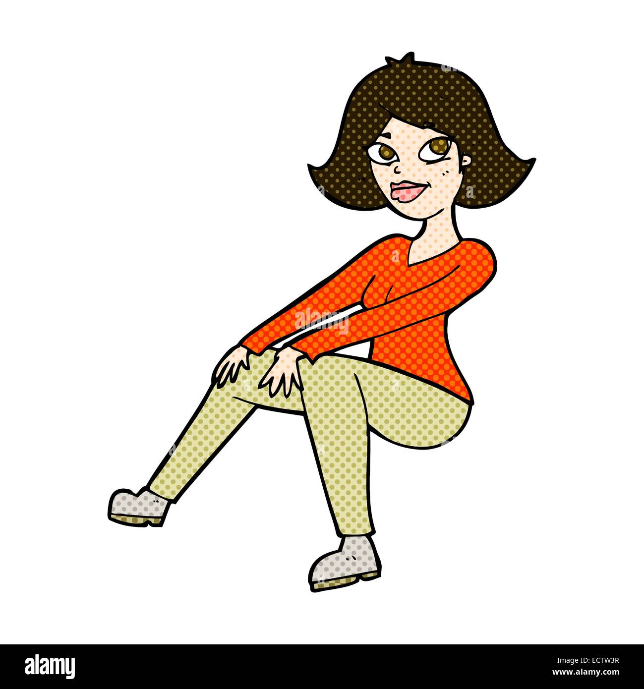 retro comic book style cartoon happy woman sitting Stock Vector Image ...