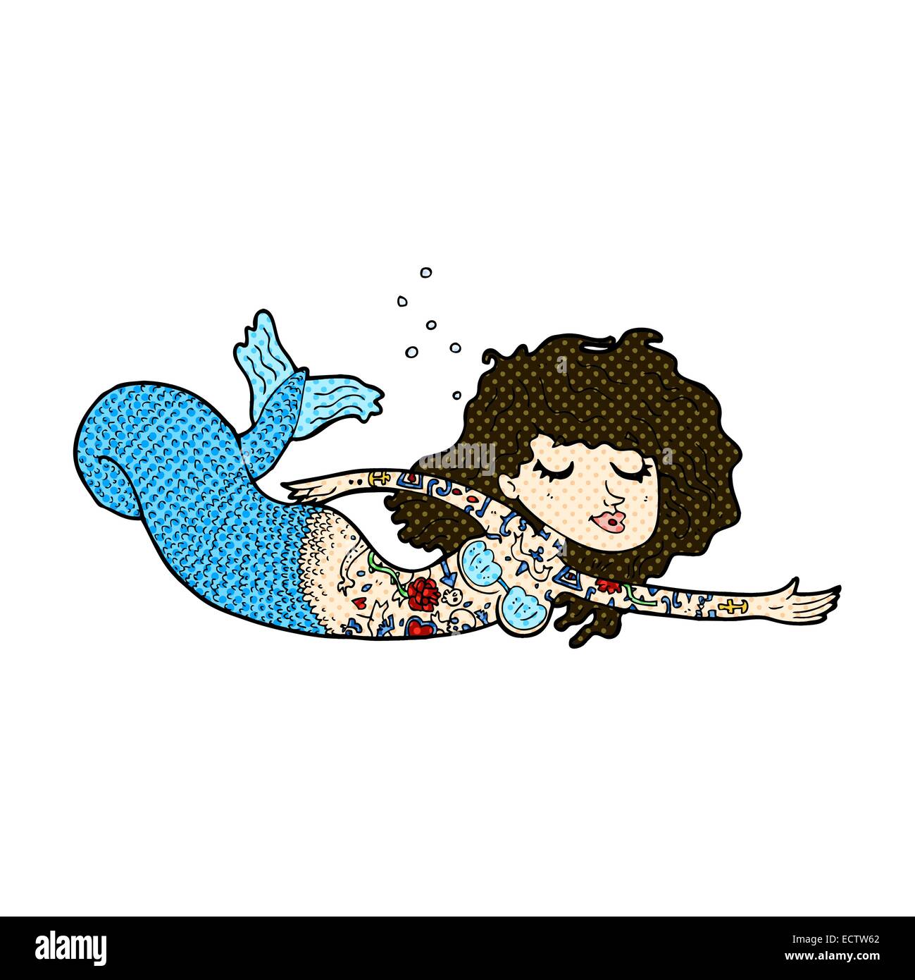 retro comic book style cartoon mermaid covered in tattoos Stock Vector ...