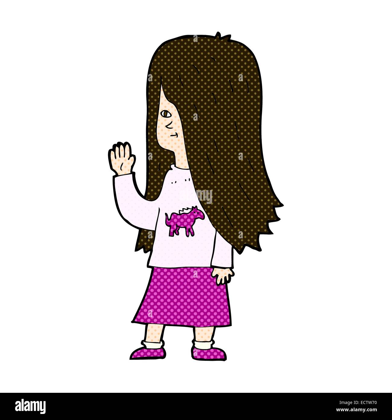 retro comic book style cartoon girl with pony shirt waving Stock Vector ...