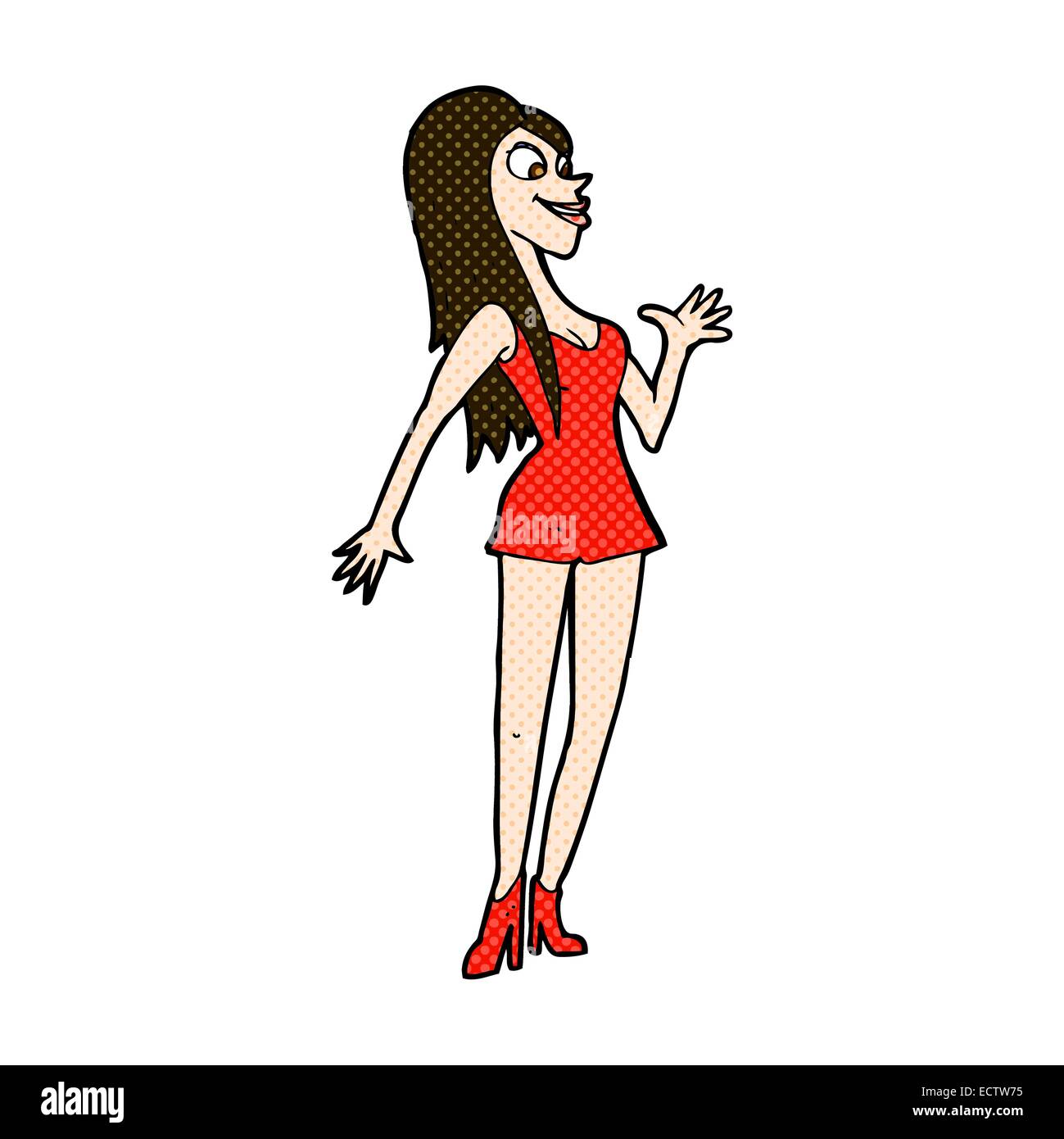 retro comic book style cartoon woman in pink dress Stock Vector Image ...