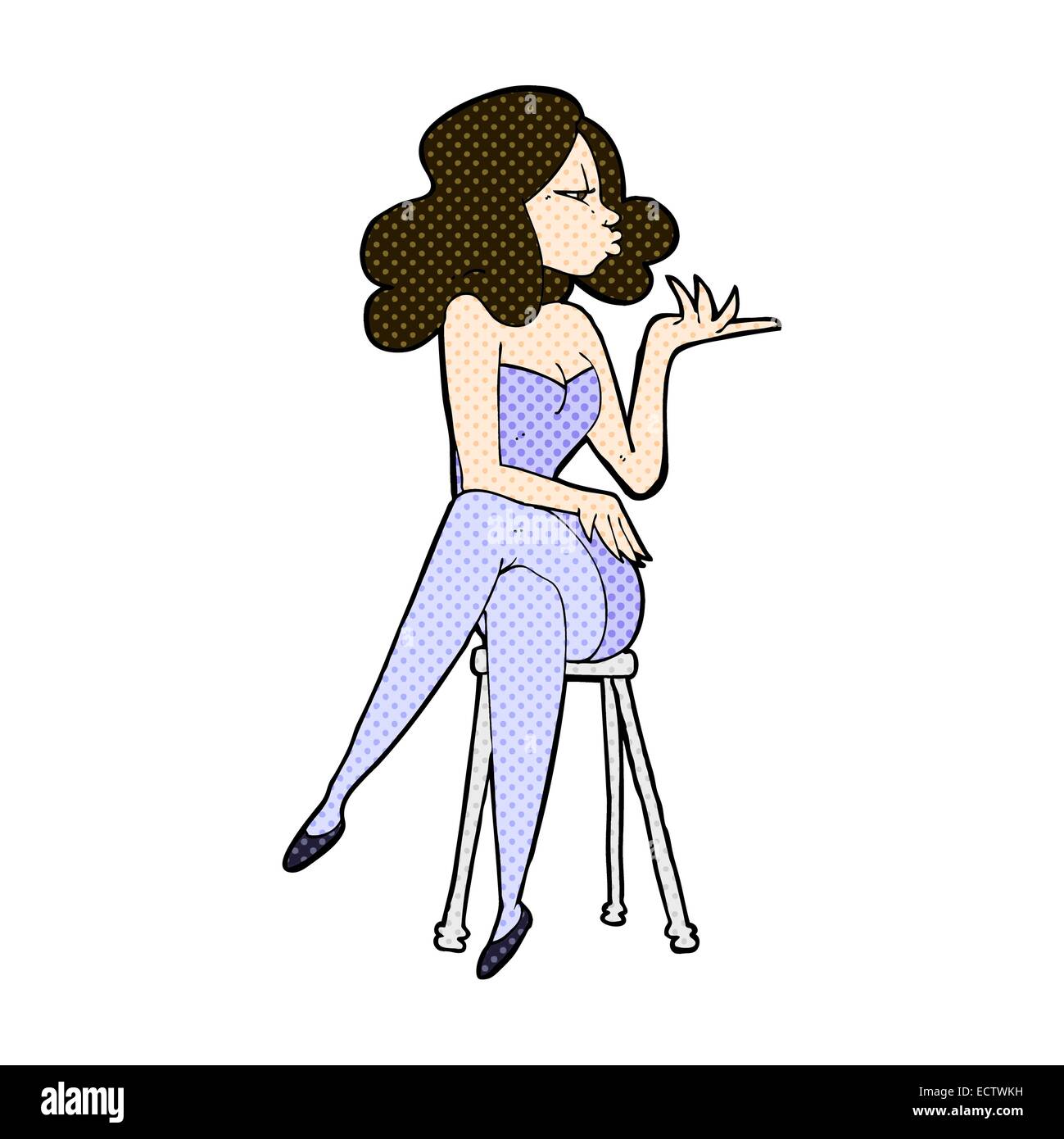 retro comic book style cartoon woman sitting on bar stool Stock Vector ...