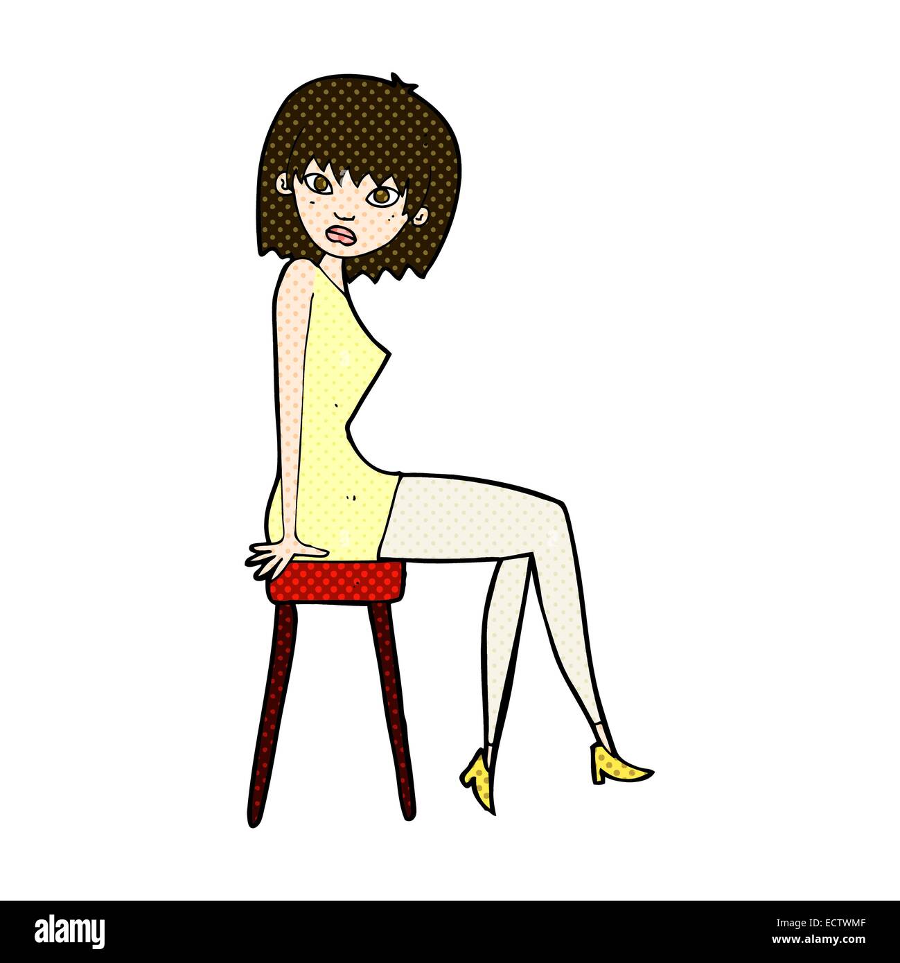 retro comic book style cartoon woman sitting on stool Stock Vector ...