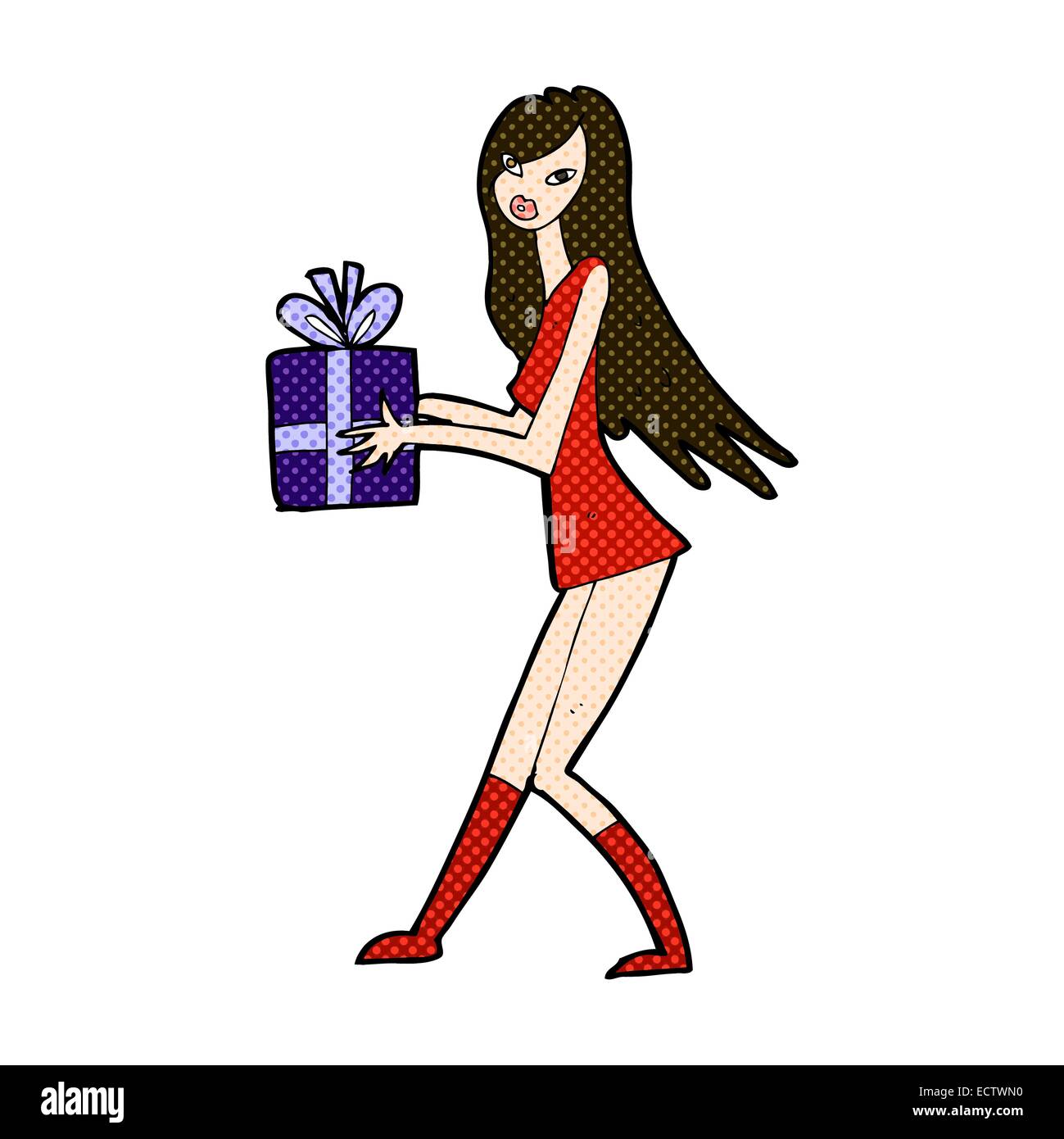 retro comic book style cartoon fashion girl with present Stock Vector ...