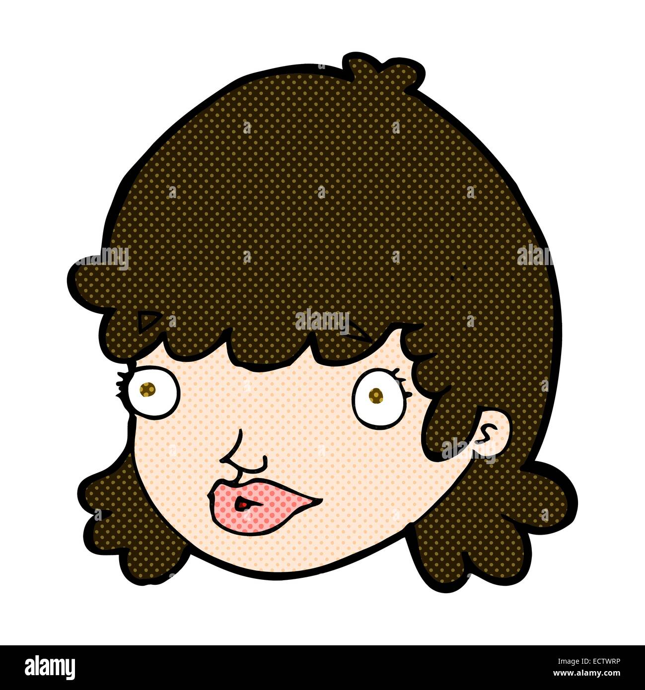 retro comic book style cartoon female face with surprised expression ...