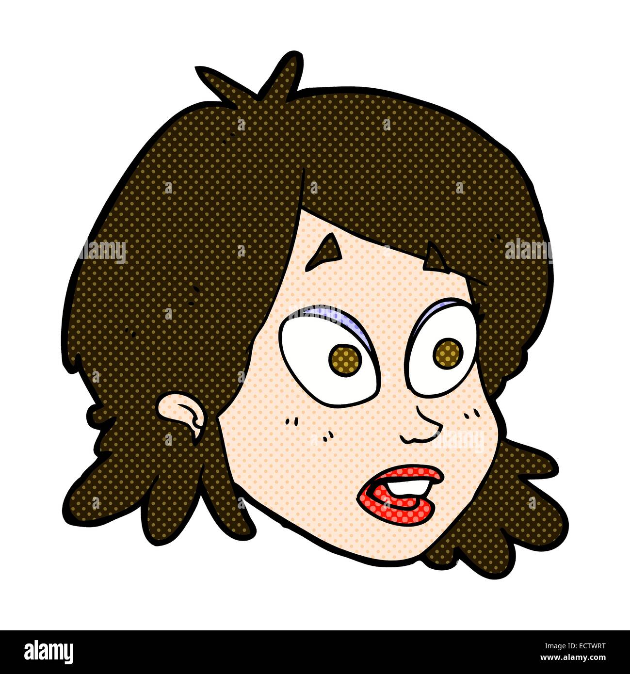 retro comic book style cartoon female face with surprised expression ...
