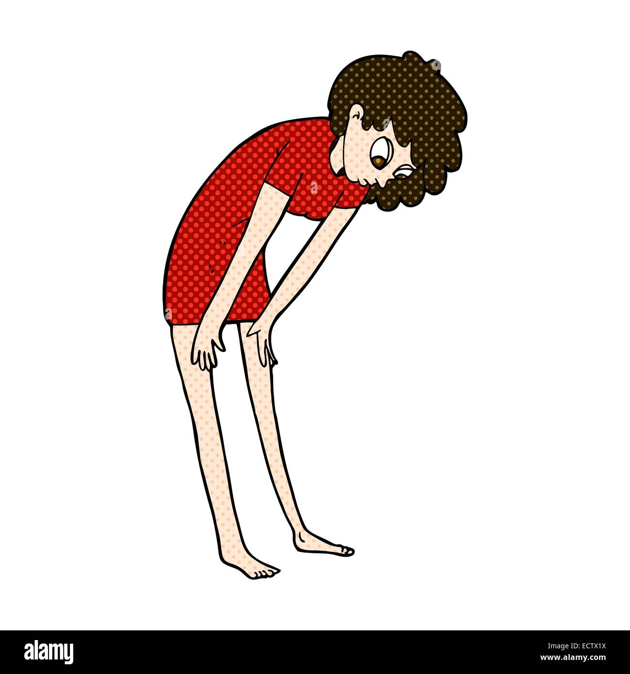 retro comic book style cartoon woman looking at her feet Stock Vector ...