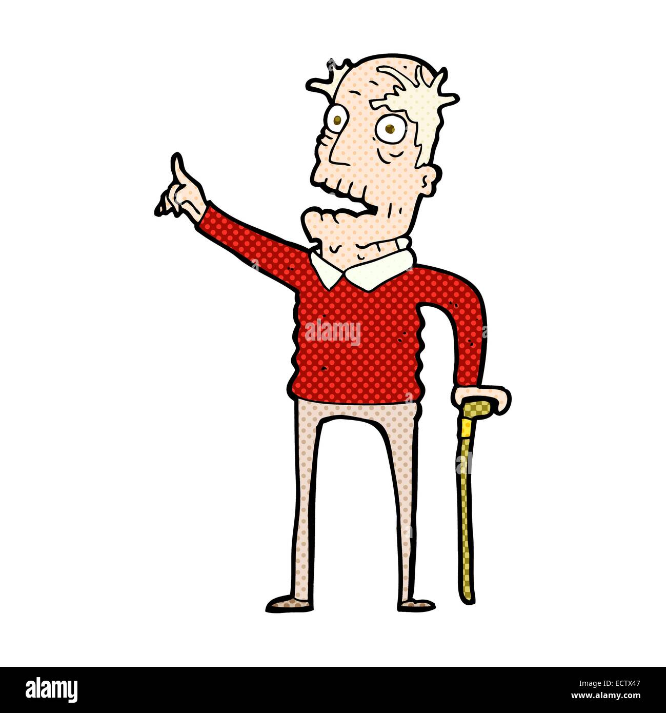 retro comic book style cartoon old man with walking stick Stock Vector ...