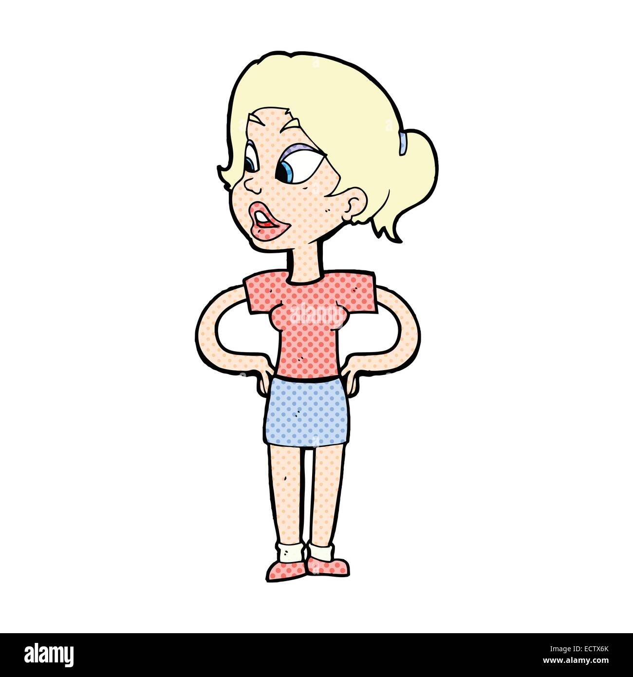 retro comic book style cartoon woman with hands on hips Stock Vector ...