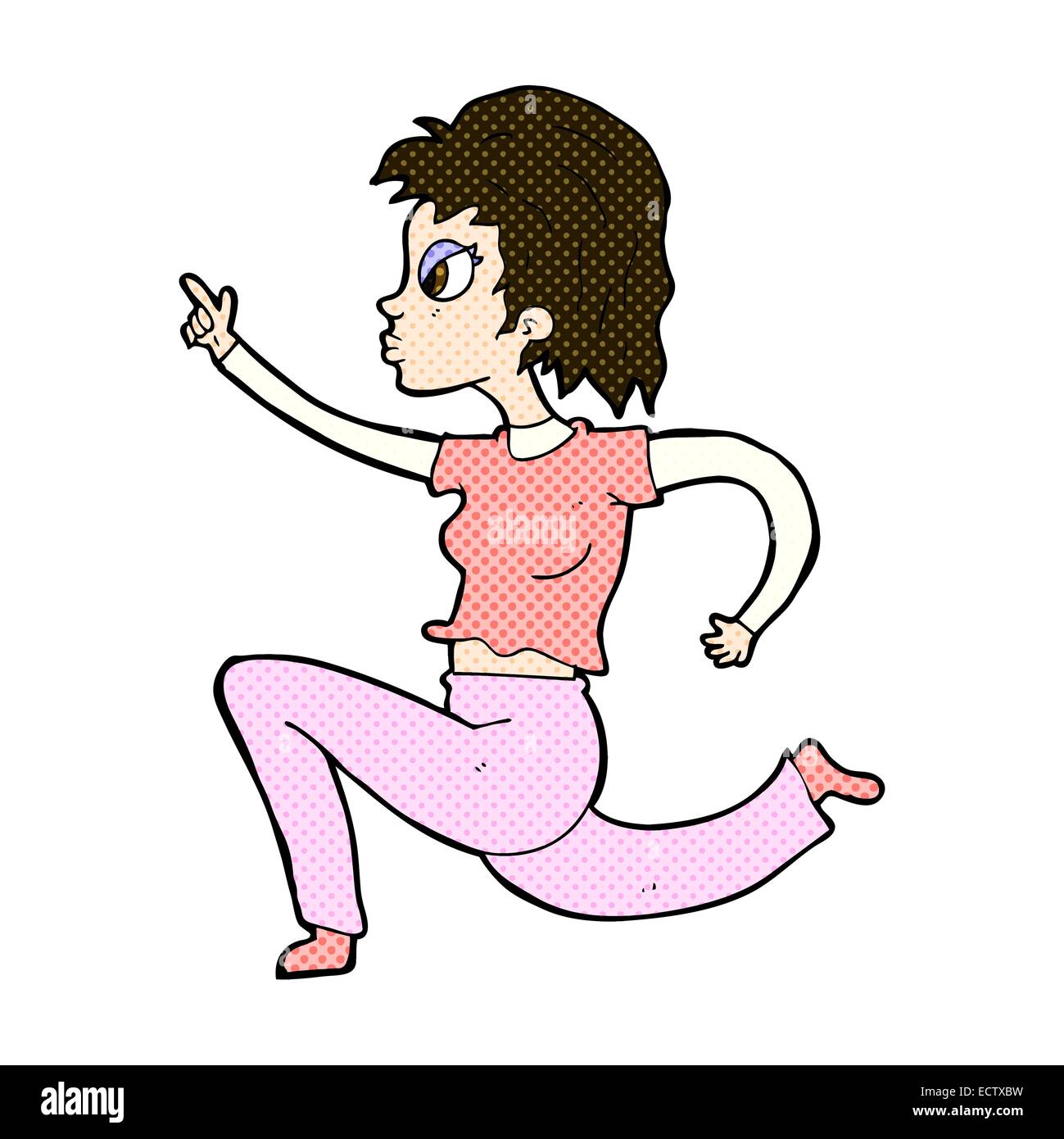 retro comic book style cartoon woman running and pointing Stock Vector ...