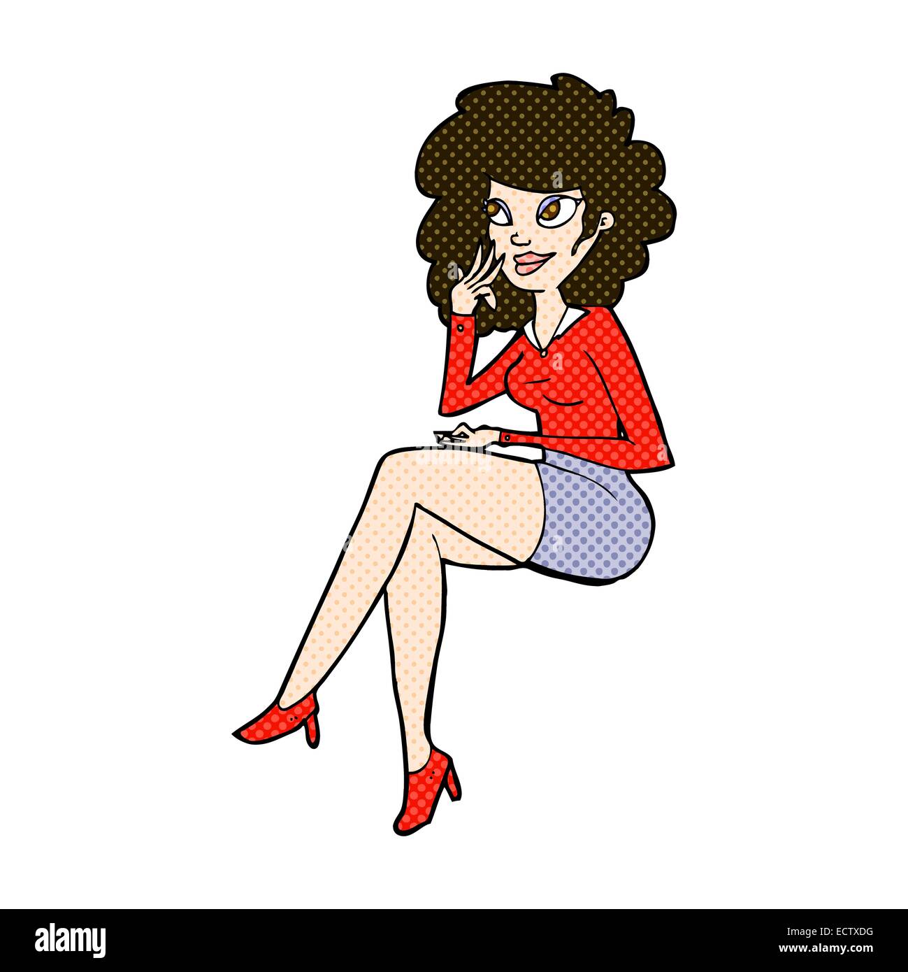 retro comic book style cartoon office woman sitting Stock Vector Image ...