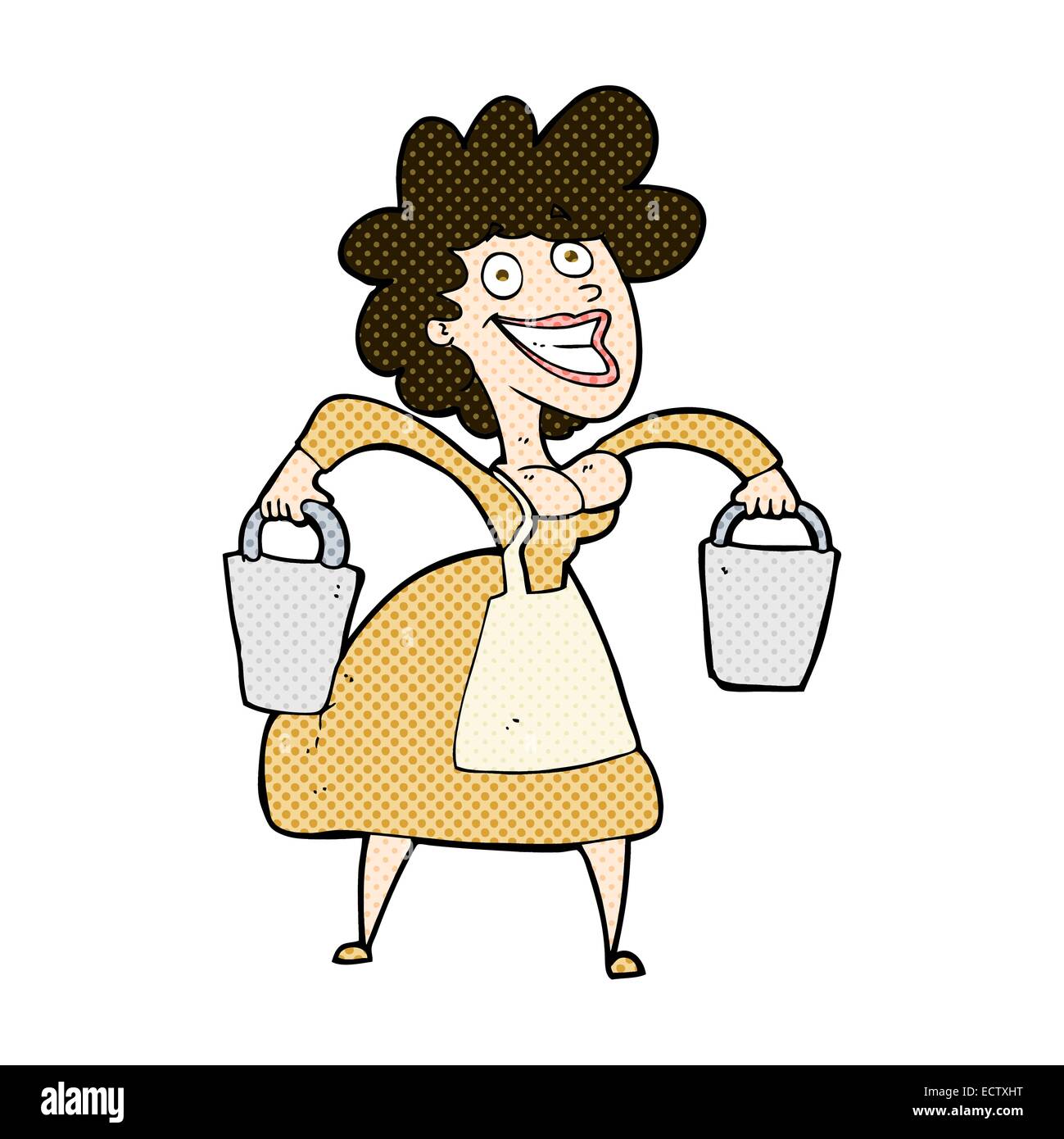 retro comic book style cartoon milkmaid carrying buckets Stock Vector ...