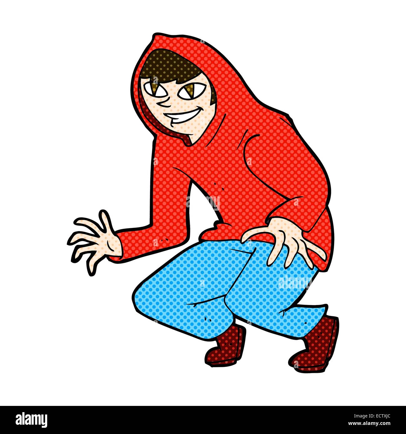 retro comic book style cartoon mischievous boy in hooded top Stock ...