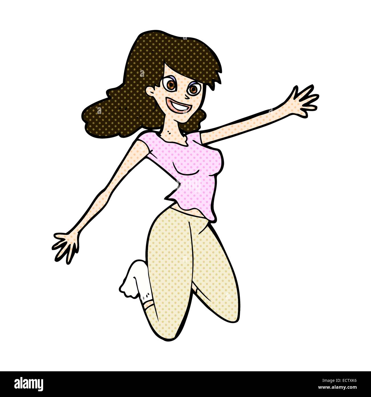 retro comic book style cartoon jumping woman Stock Vector Image & Art ...