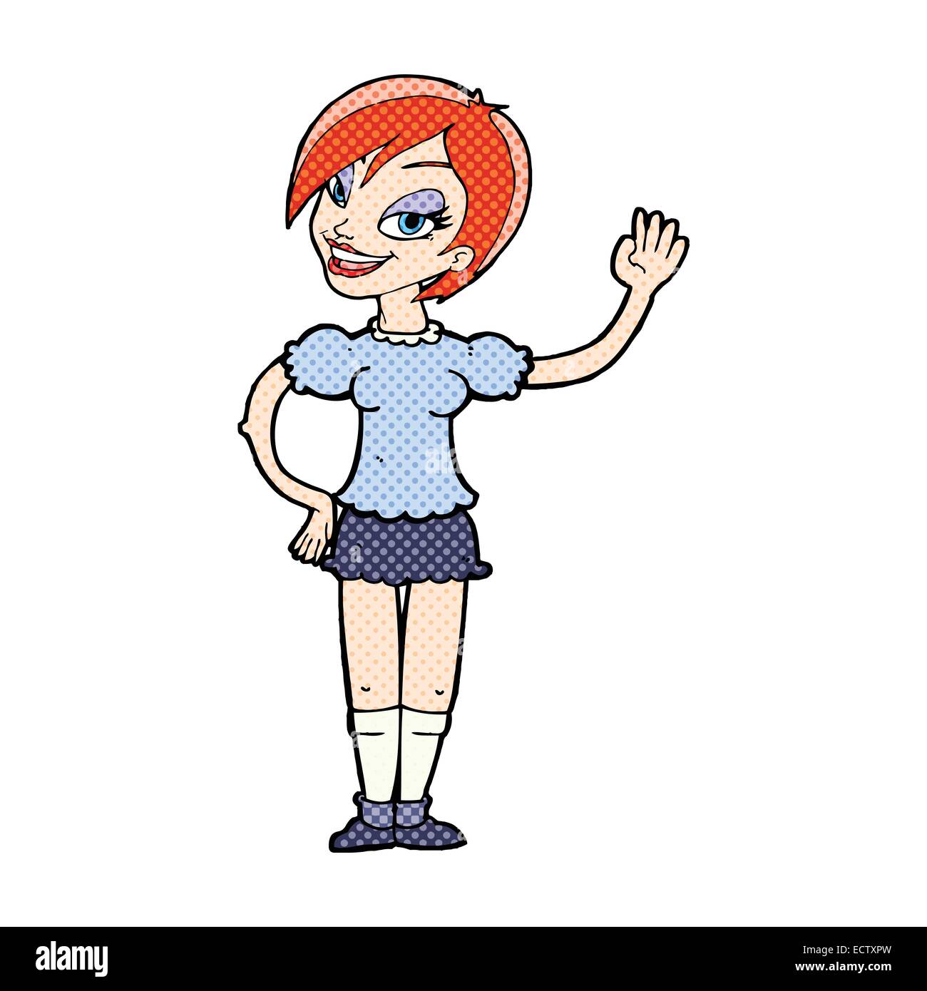 retro comic book style cartoon waving woman Stock Vector Image & Art ...