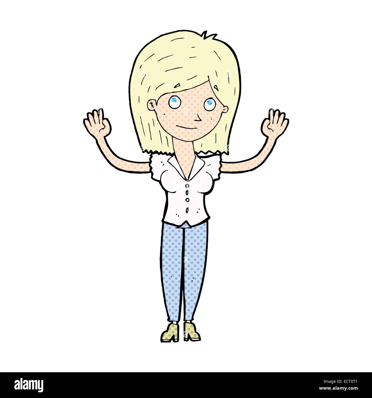 retro comic book style cartoon woman holding up hands Stock Vector ...