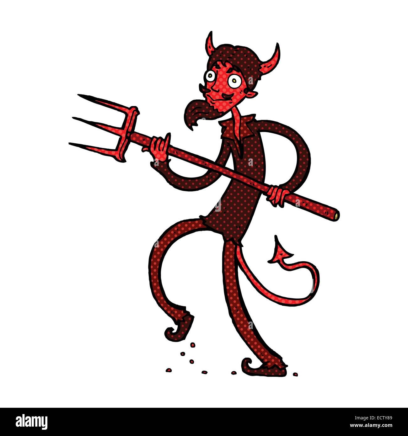 retro comic book style cartoon devil with pitchfork Stock Vector Image ...