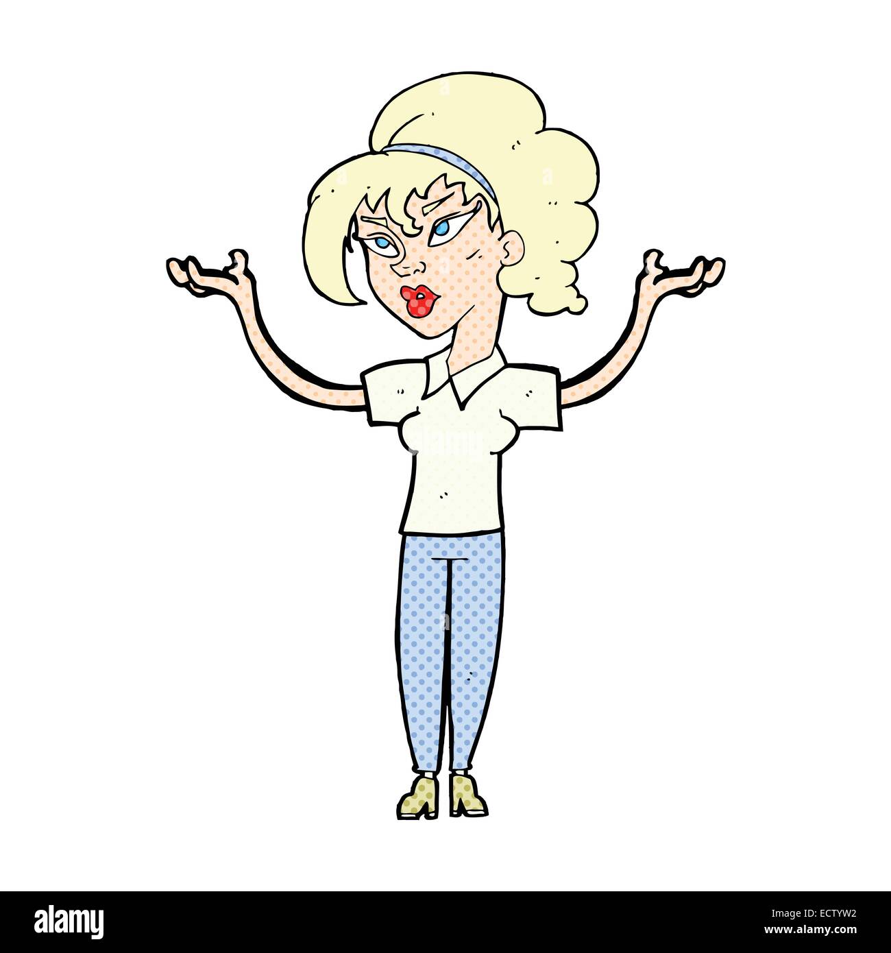 retro comic book style cartoon woman raising hands in air Stock Vector ...