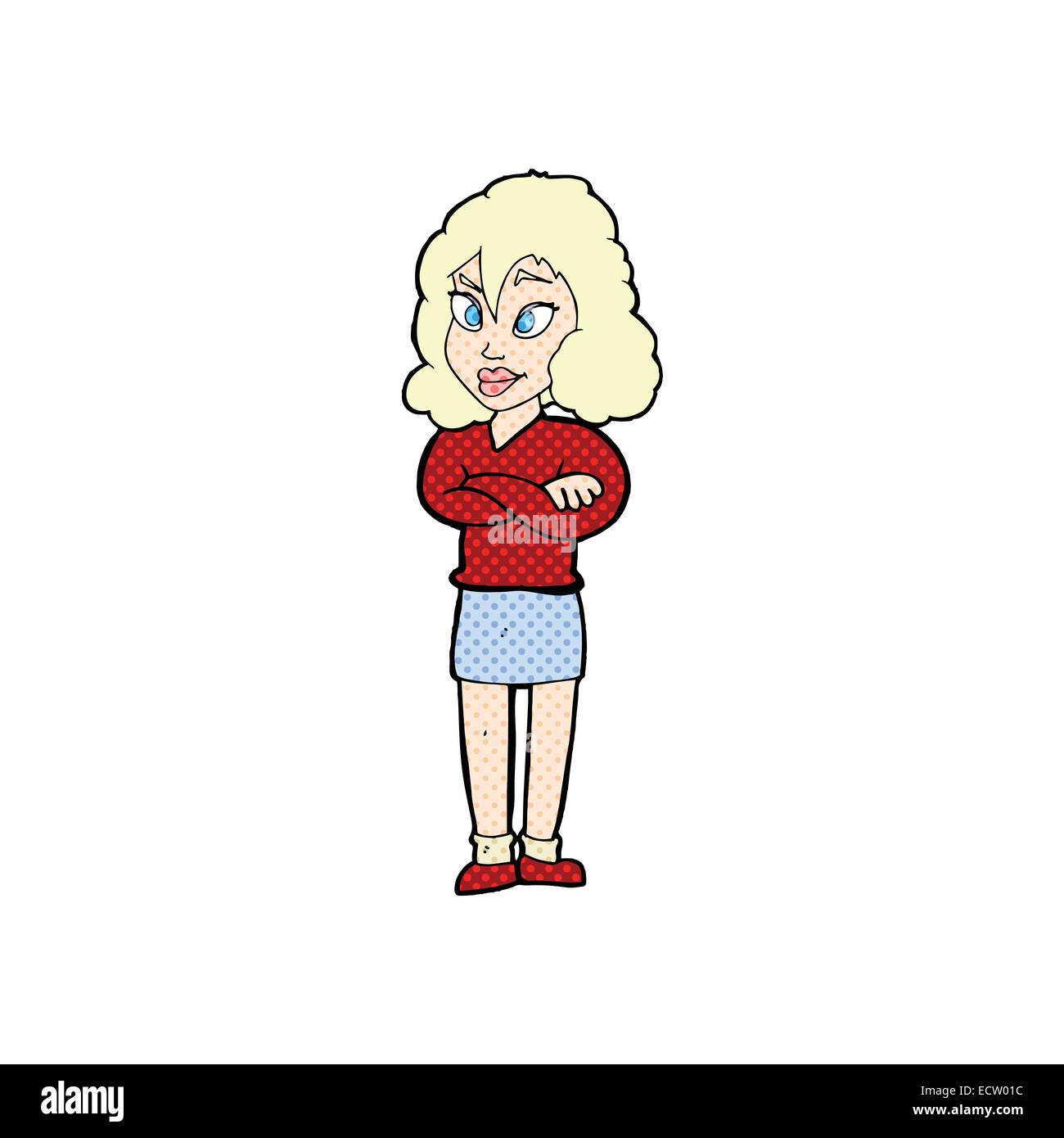 retro comic book style cartoon woman with crossed arms Stock Vector ...