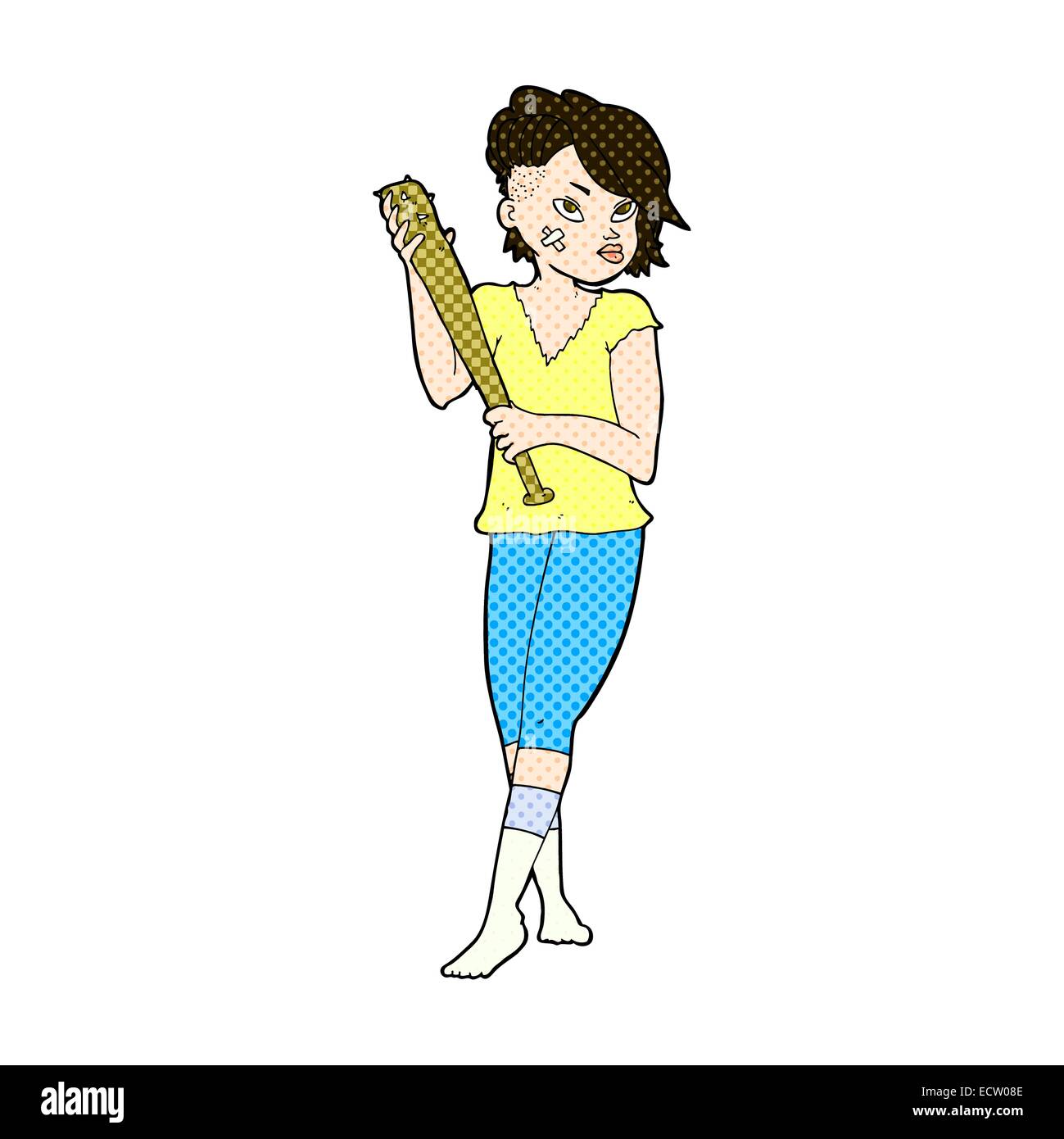 retro comic book style cartoon pretty punk girl with baseball bat Stock ...