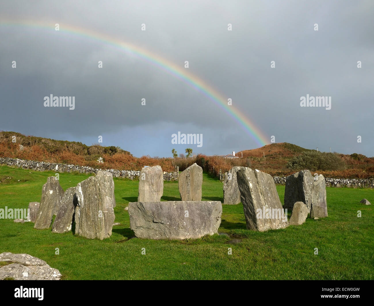 Drombeg Stone Circle, also known as 'The Druid's Altar', near Glandore ...