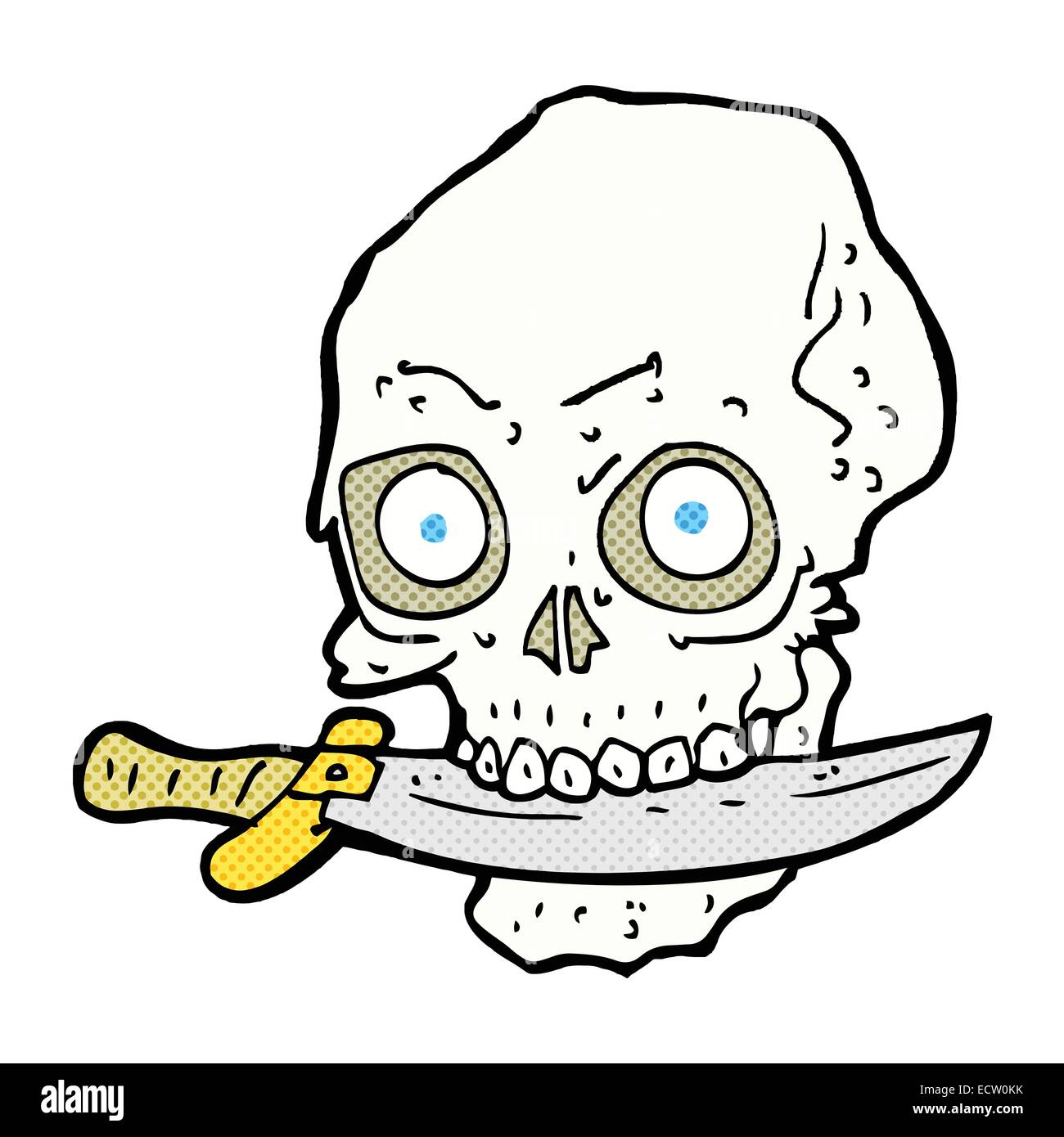 retro comic book style cartoon pirate skull with knife in teeth Stock ...
